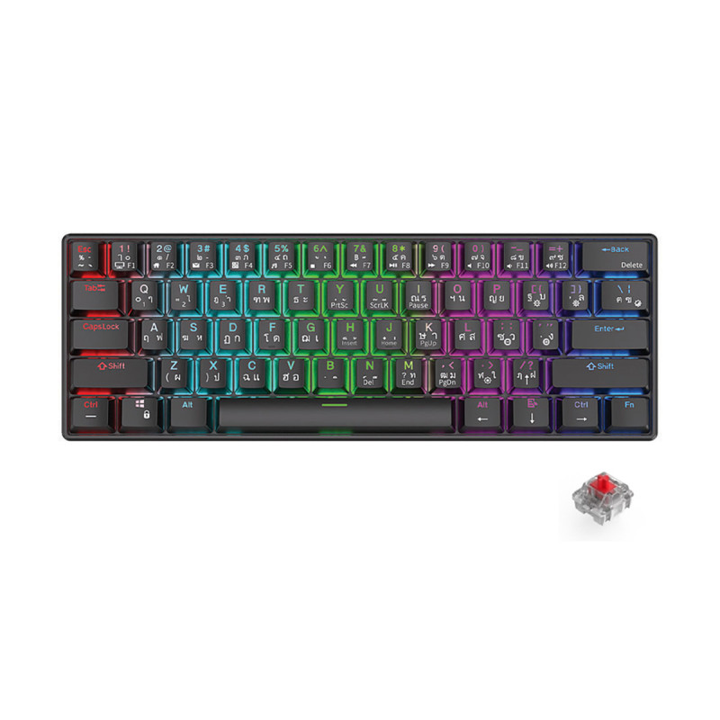 KEYBOARD (คีย์บอร์ด) ROYAL KLUDGE RK61 TRI-MODES (RED SWITCH) BLACK (EN/TH)