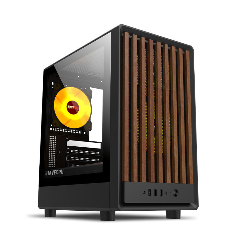 CASE (เคส) iHAVECPU IHC 102 WOOD (BLACK)(mATX) (1Y)