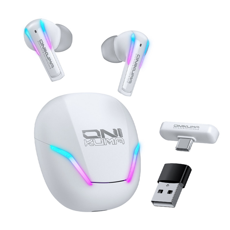 HEADSET (หูฟัง) ONIKUMA T27 TRUE WIRELESS GAMING EARBUDS (WHITE) (2Y)