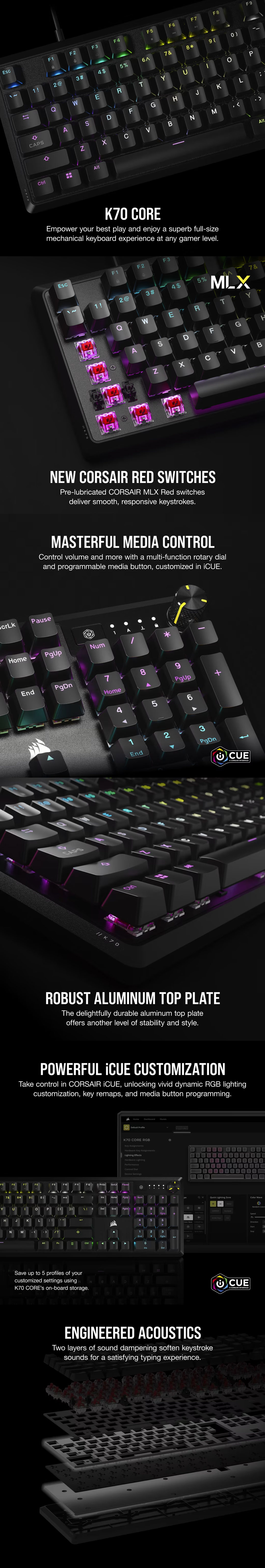 KEYBOARD (คีย์บอร์ด) CORSAIR K70 CORE RGB (BLACK) (MLX RED LINEAR ...