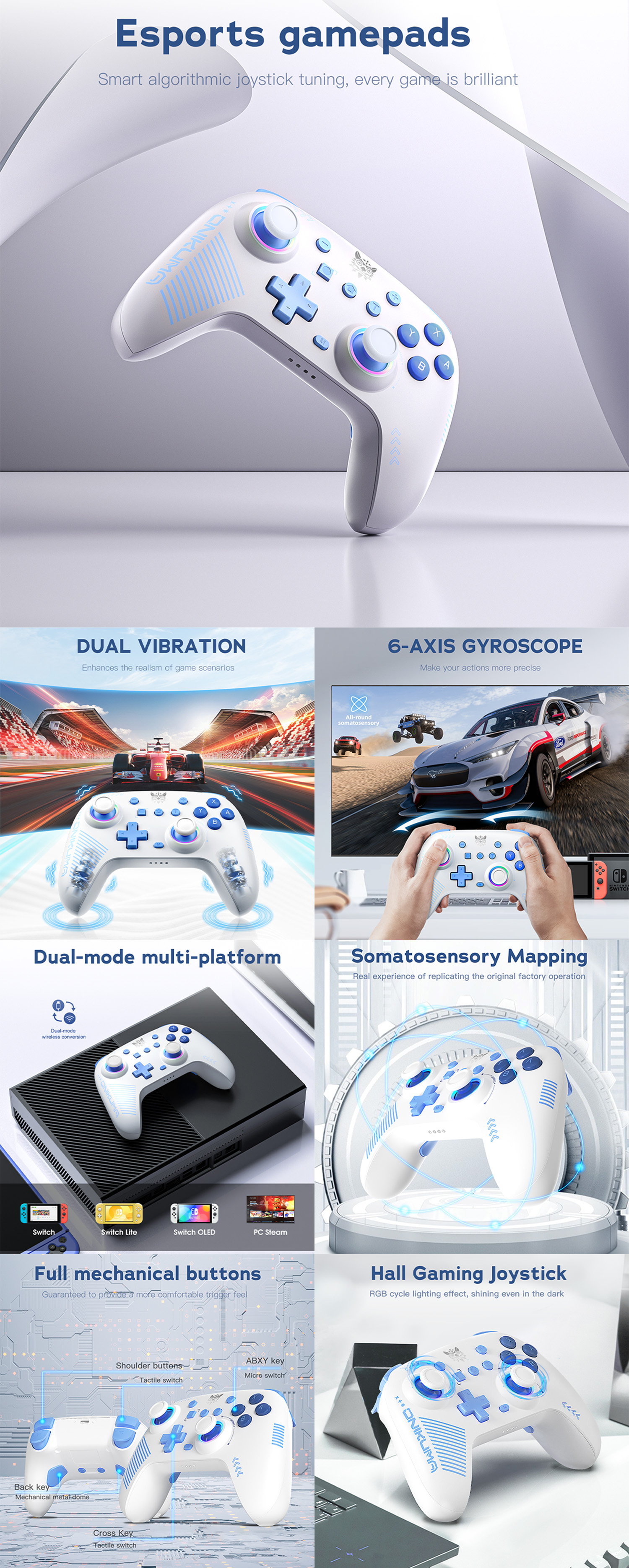 JOYSTICK (จอยสติ๊ก) ONIKUMA IRUKA GAMING WIRELESS CONTROLLER (WHITE) (2Y)