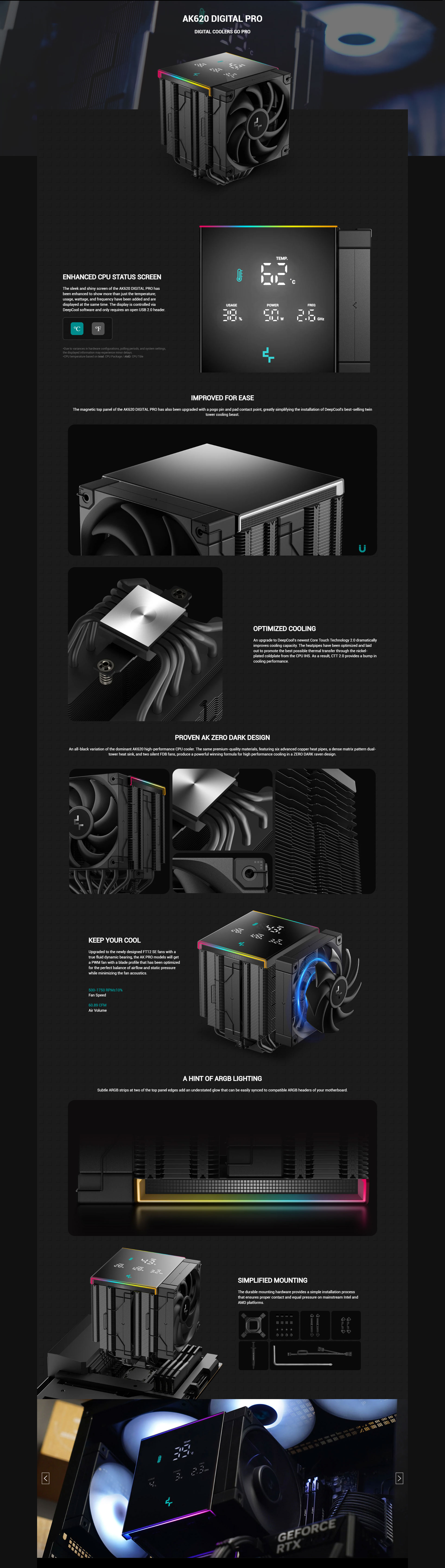 AIR COOLER (ซิงค์ลม) DEEPCOOL AK620 DIGITAL PRO BLACK (3Y)