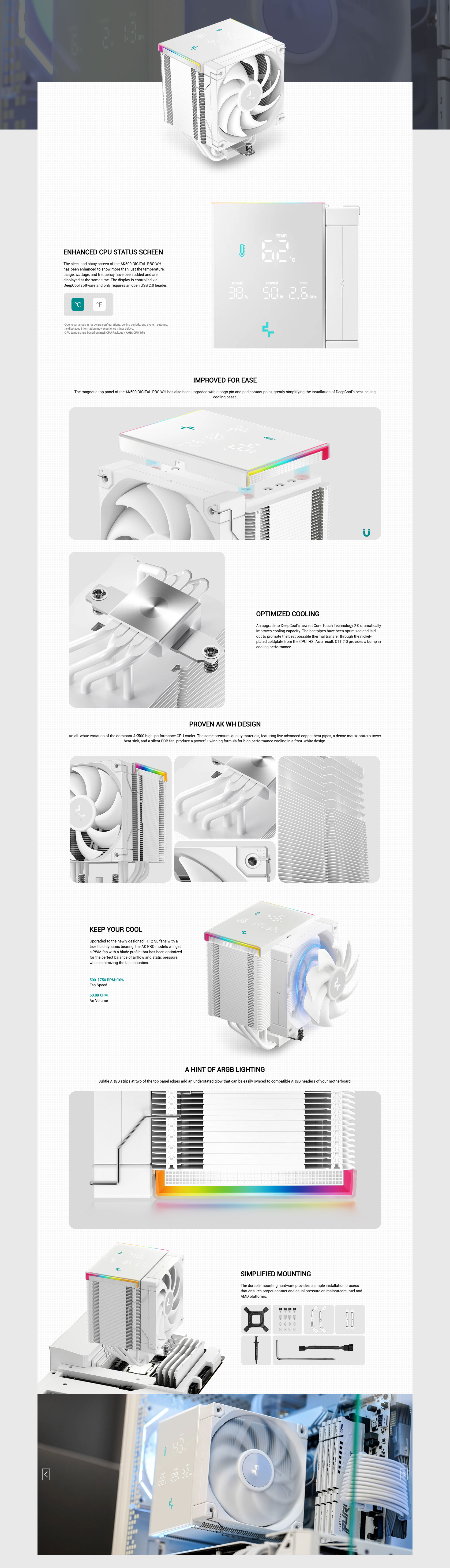 AIR COOLER (ซิงค์ลม) DEEPCOOL AK500 DIGITAL PRO WHITE (3Y)