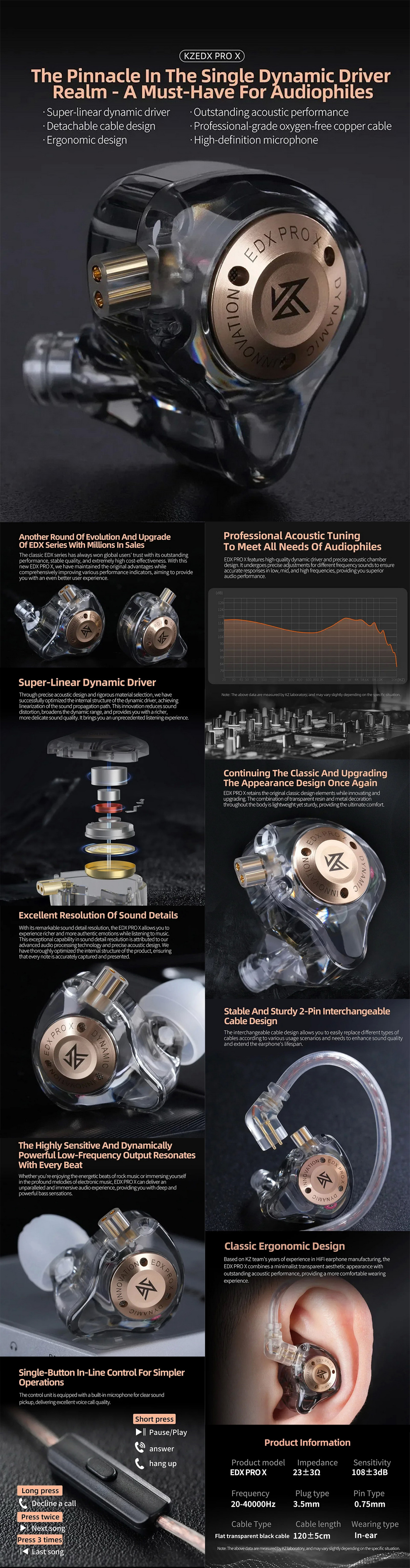 HEADSET (หูฟัง) KZ EDX PRO X MIC (CLEAR) (3M)