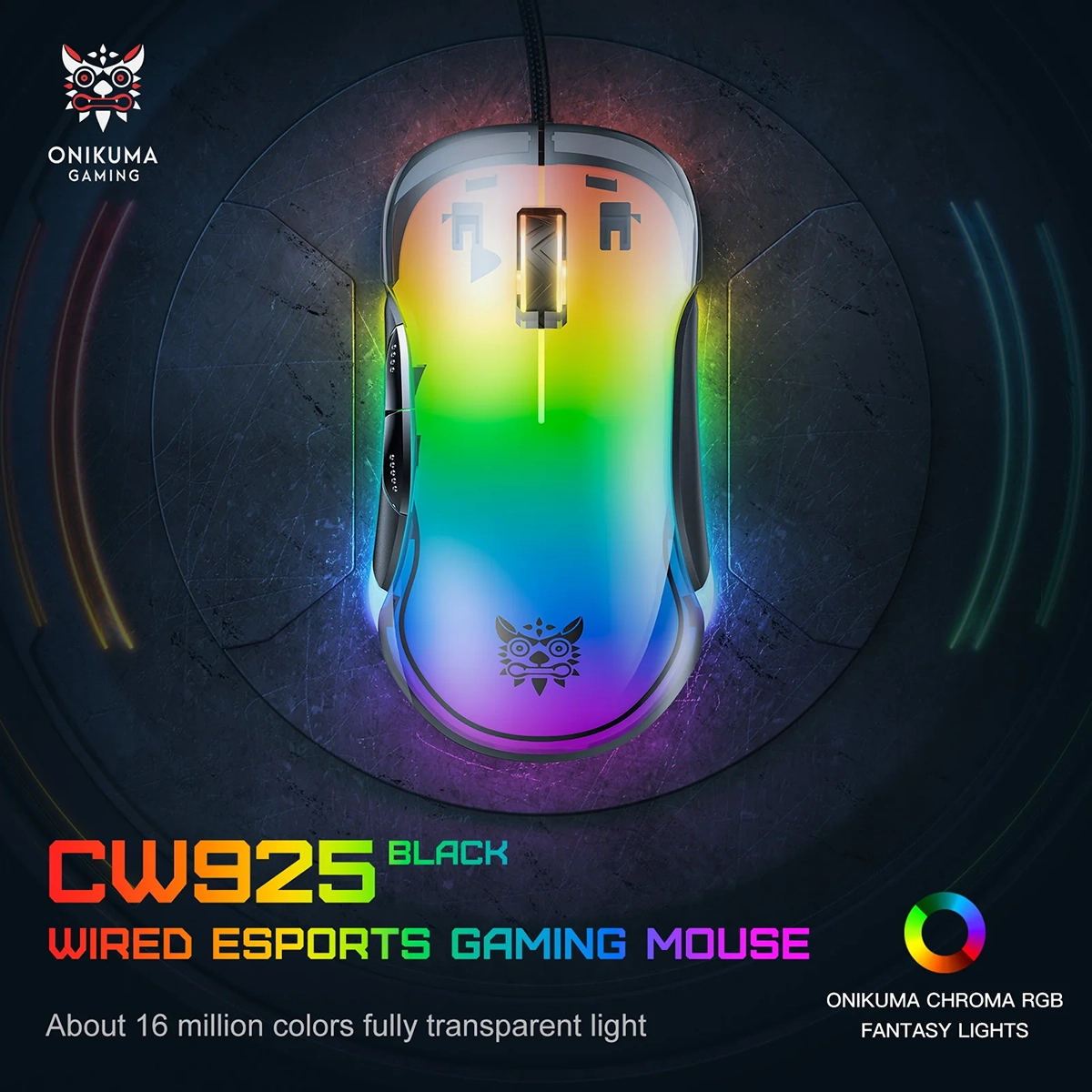 MOUSE (เมาส์) ONIKUMA CW925 RGB GAMING : BLACK (2Y)
