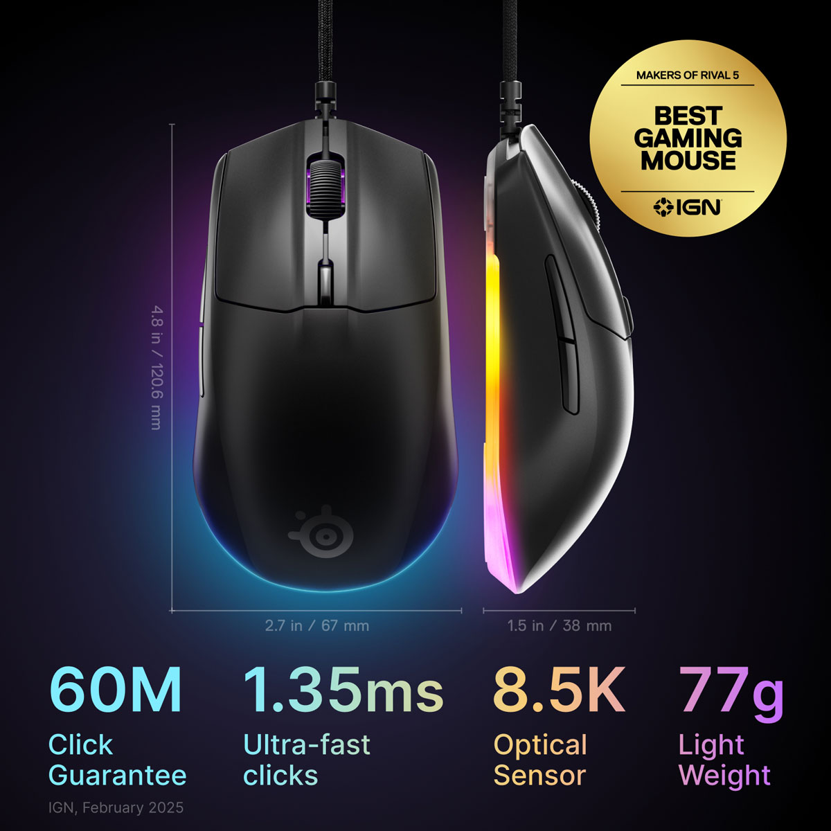 MOUSE (เมาส์) STEELSERIES RIVAL 3 WIRED MOUSE GEN 2 (BLACK) (2Y)