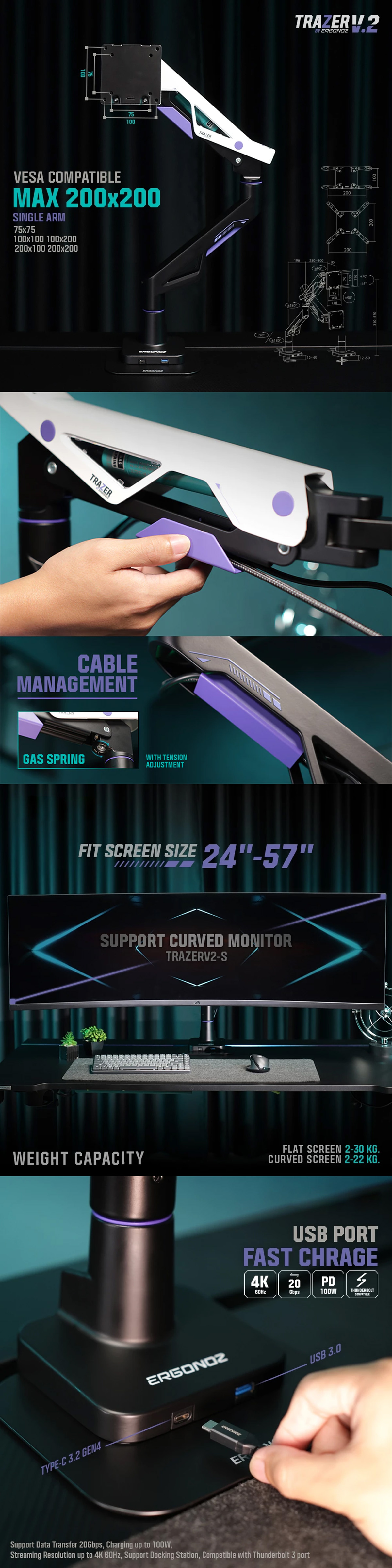 MONITOR ARM (ขายึดจอคอม) ERGONOZ EGN-TRAZERV2-S (3Y)