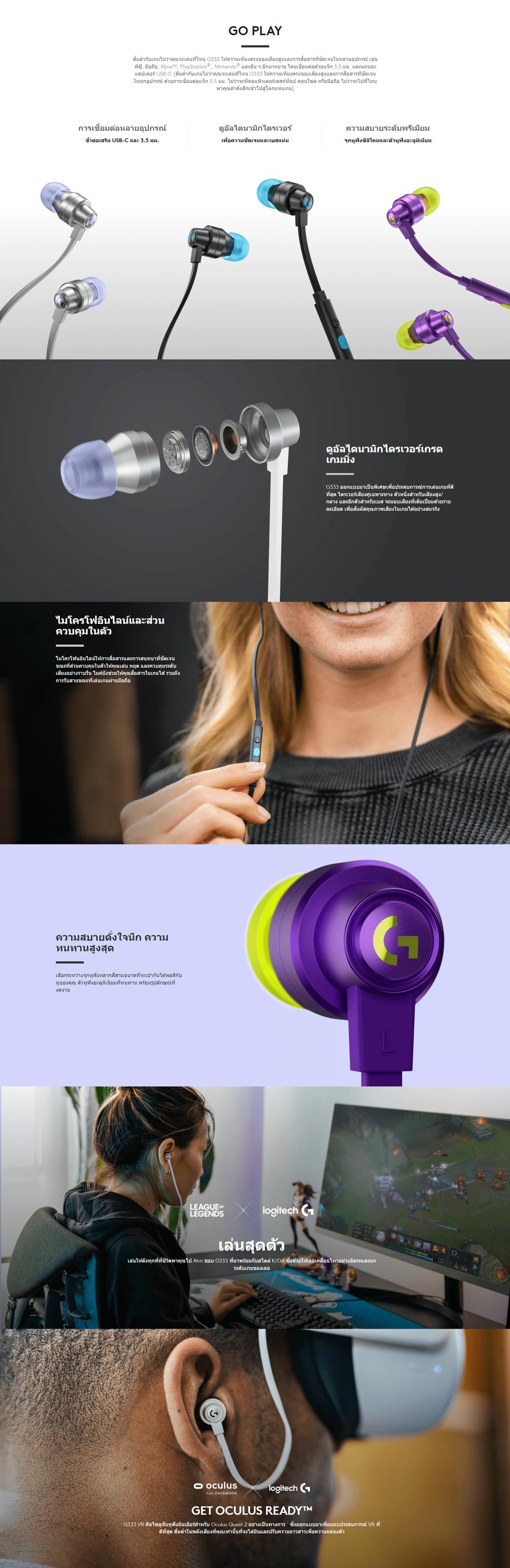 HEADSET (หูฟัง) LOGITECH G333 BUFFY [INEAR] WHITE